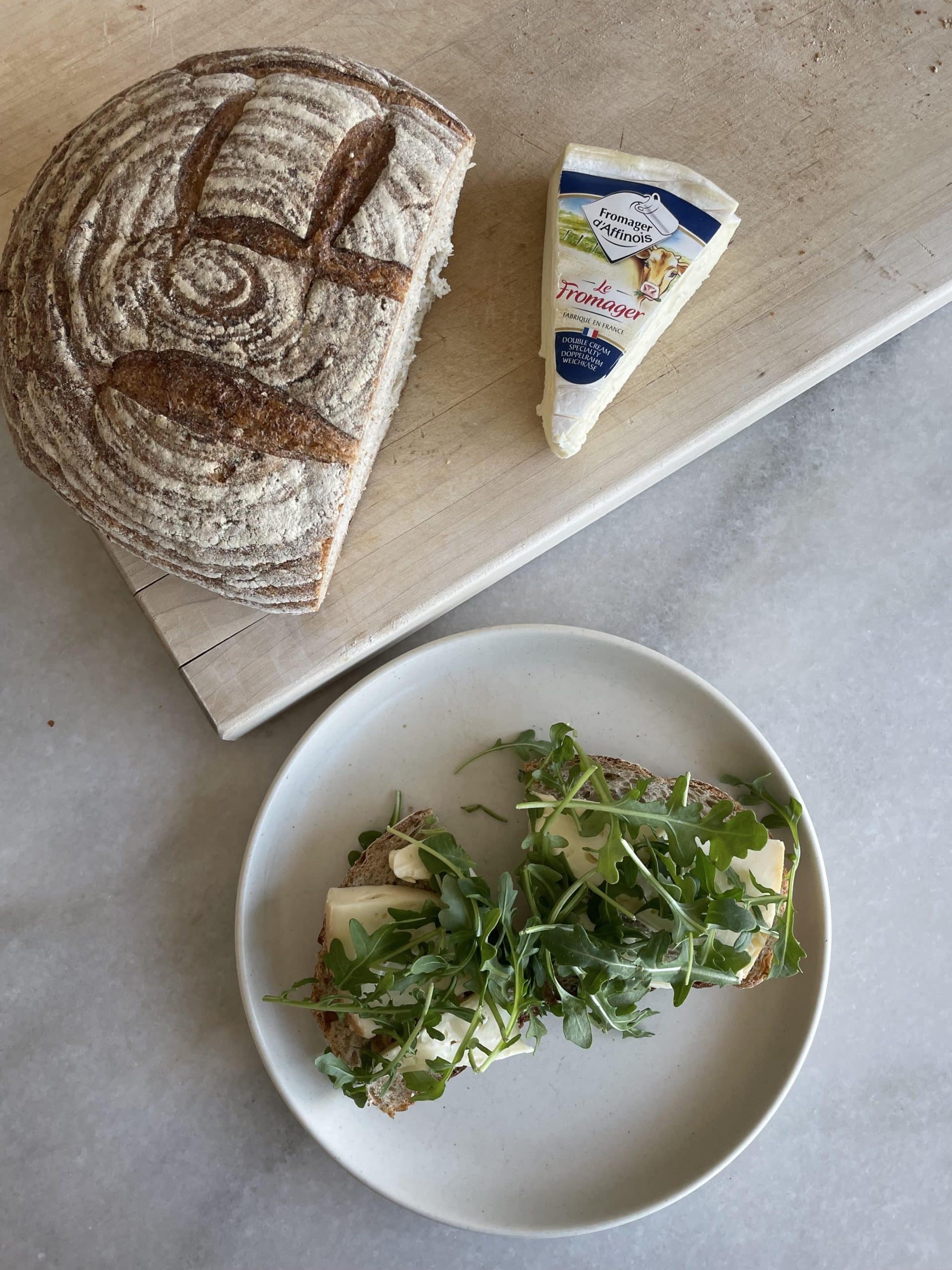 Honeyed walnut sourdough loaf with fig jam, prosciutto and Fromager d ...